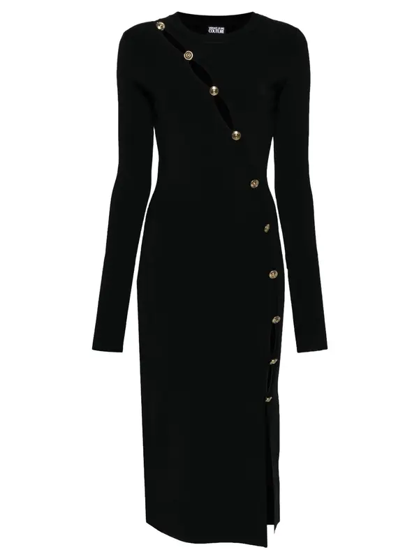 Versace Decorative-buttons Knitted Midi Dress - Black
