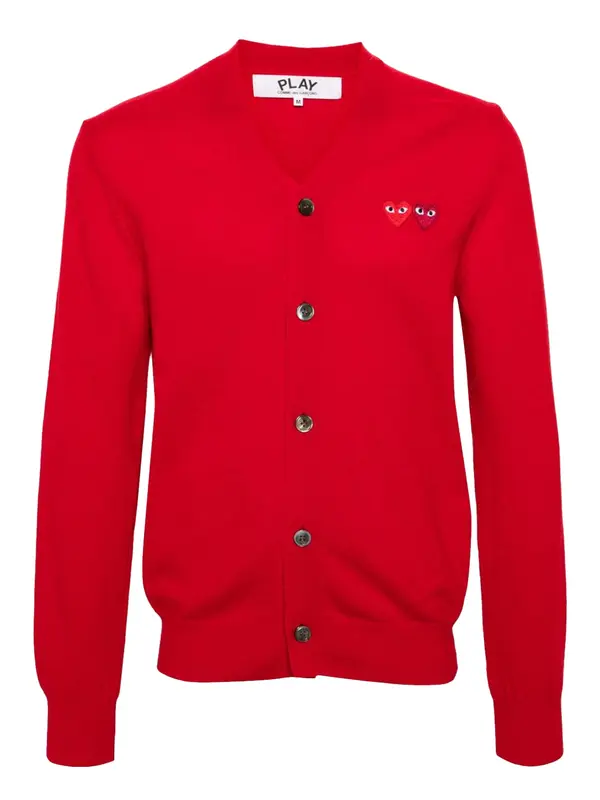 Play Comme Des Garcon Double-heart Wool Cardigan - Red