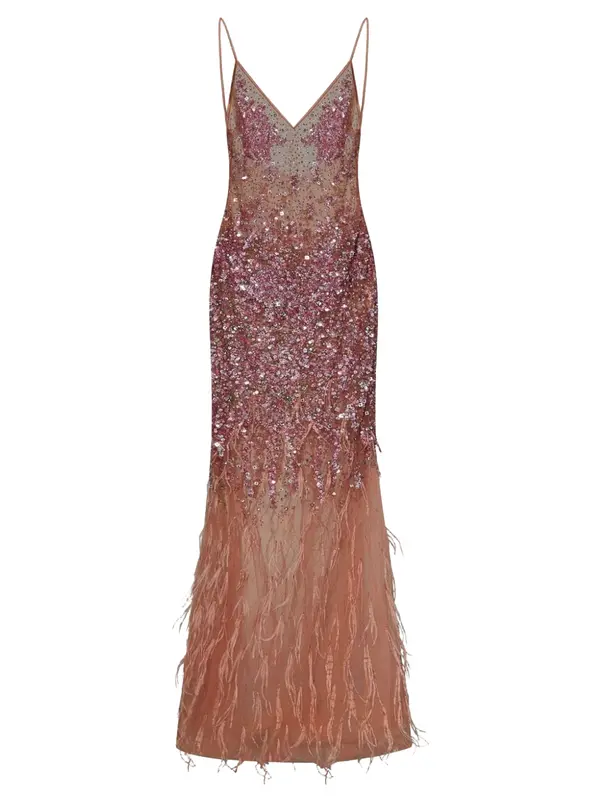 ROOM76 Sequin-feather Embellished V-neck Dress - Pink