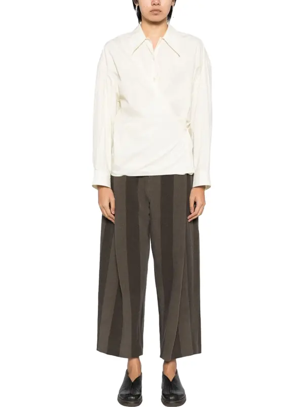 UMA WANG Virgin Wool Blend Striped Trousers - Brown