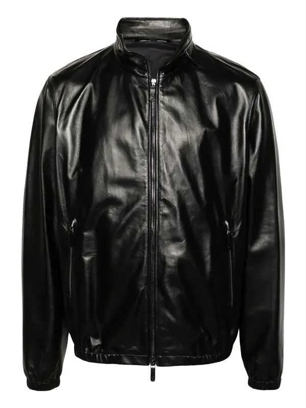 Giorgio Armani Leather Zipped Jacket - Black
