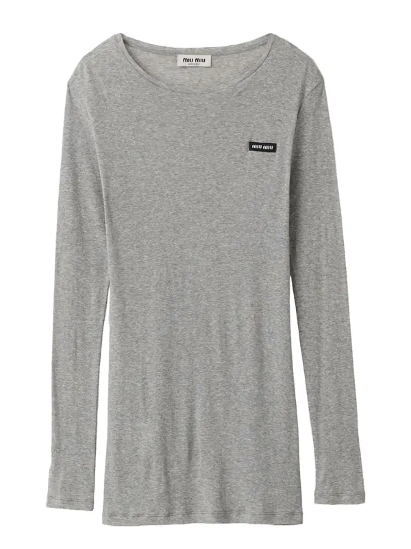 Miu Miu Ribbed Knit Jersey Mini Dress - Grey