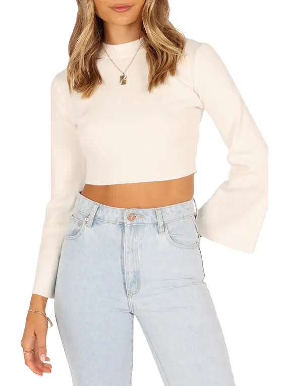 PETAL & PUP Fletcher Rib Crop Sweater - White