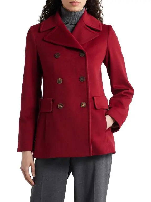 Fleurette Ali Wool Pea Coat - Pomegranate