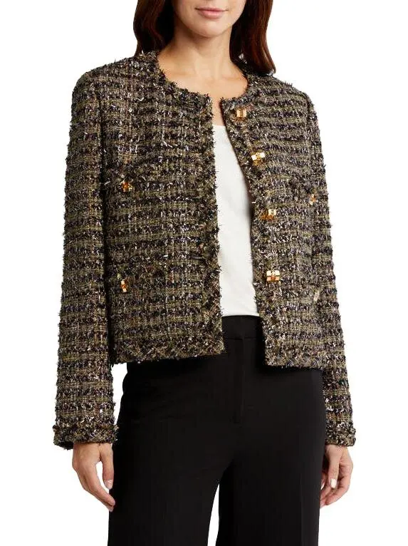 St. John Metallic Eyelash Tweed Jacket - Cypress Multi