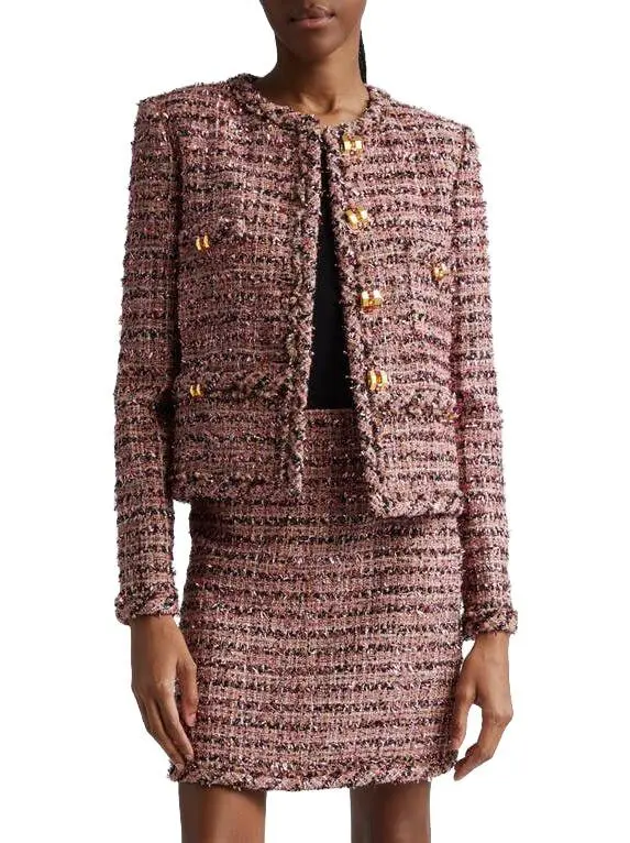 St. John Metallic Eyelash Tweed Jacket - Nppm Napa Pink Multi