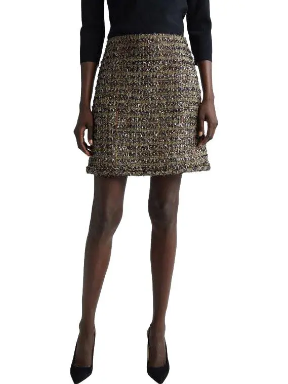 St. John Metallic Eyelash Tweed Skirt - Cypress Multi