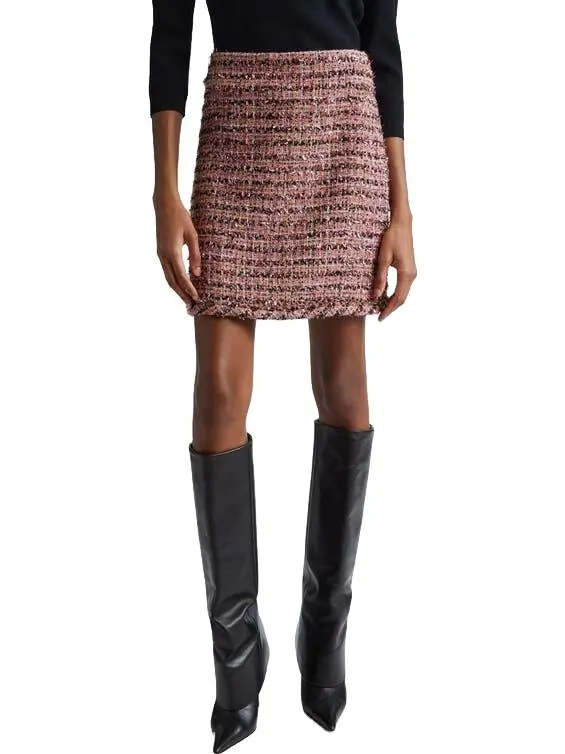 St. John Metallic Eyelash Tweed Skirt - Napa Pink Multi