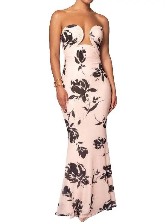 JLUXLABEL Bethany Floral Print Strapless Maxi Dress - Pink