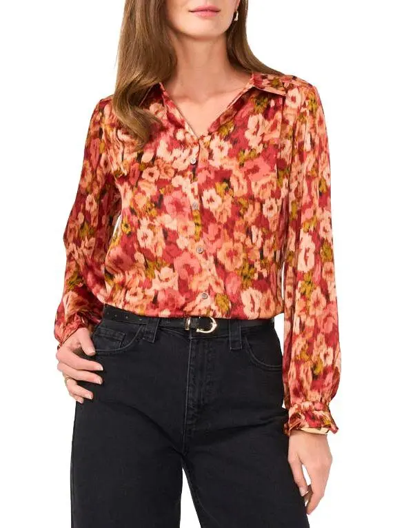 Vince Camuto Blurred Floral Yoryu Button-up Shirt - Rose Clay