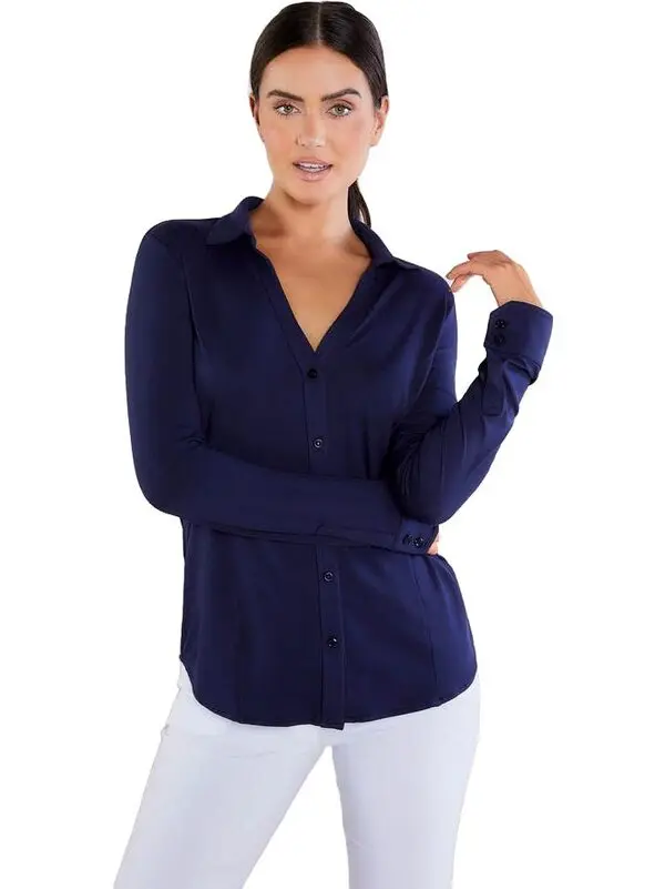 Anatomie Nikki Long Sleeve Pique Shirt - Navy