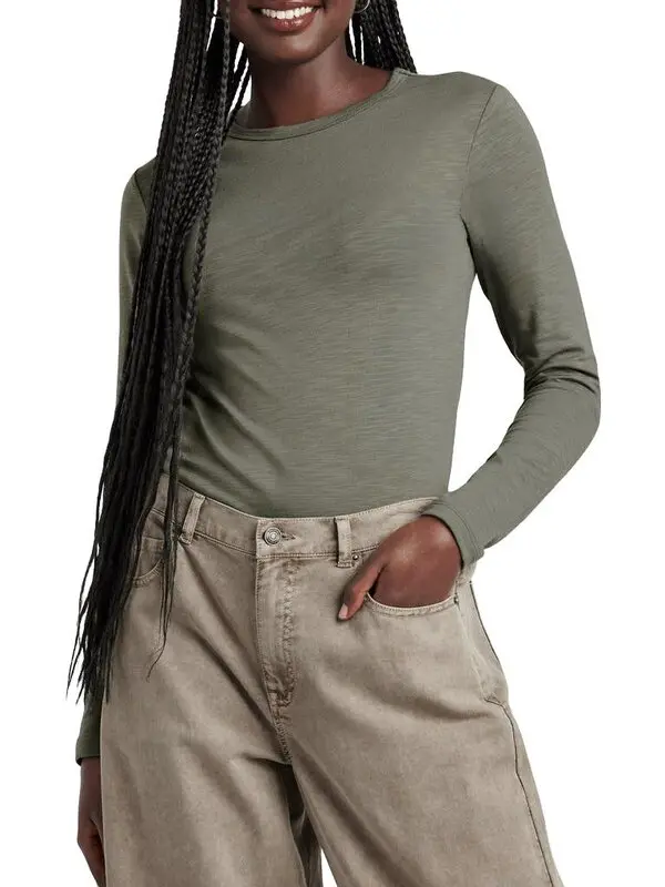 Splendid Eva Slub Crewneck Top - Soft Vintage Olive Branch