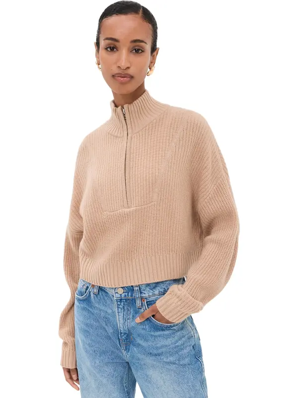 Staud Cropped Hampton Sweater - Camel