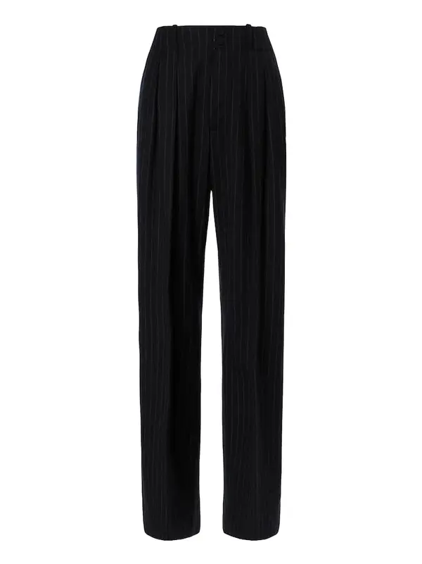 Plan C Pinstripe Wool-blend Wide-leg Pants - Green