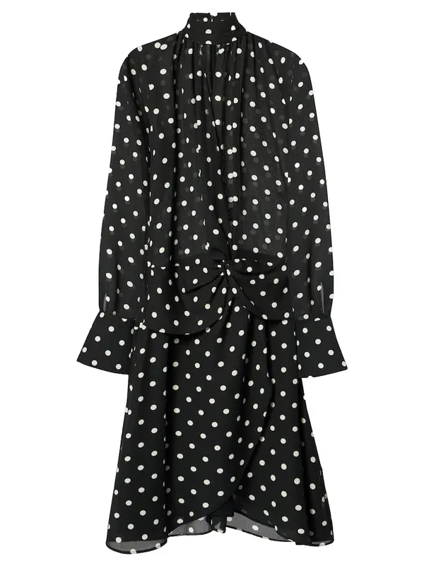 Nina Ricci Polka-dot Gathered Midi Dress - Black