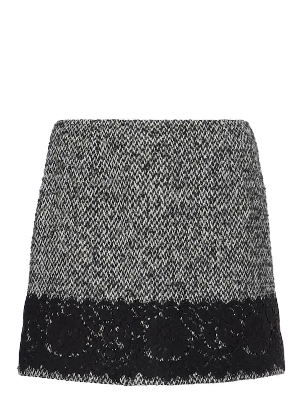 Dolce & Gabbana Lace-trimmed Tweed Miniskirt - Grey