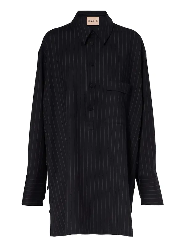 Plan C Pinstripe Wool-blend Shirt - Green