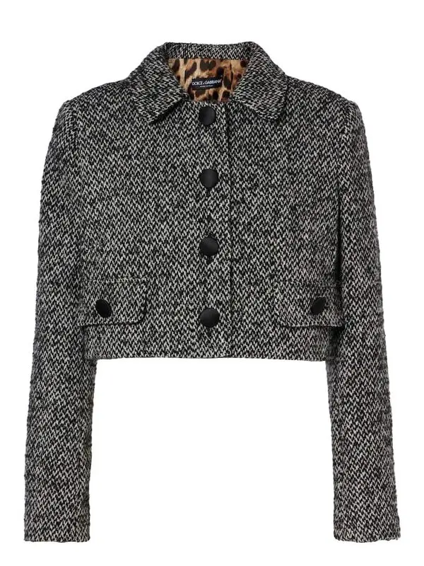 Dolce & Gabbana Cropped Wool-blend Tweed Jacket - Grey