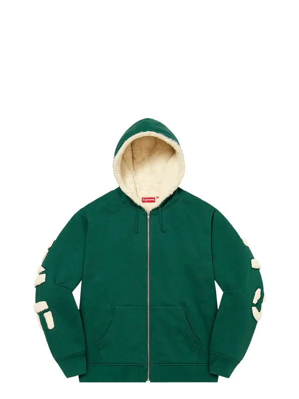 Supreme Faux Fur Lined Zip Up Hooded Sweatshirt - Green