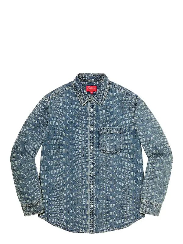 Supreme Wrap Jacquard Logos Denim Shirt - Blue