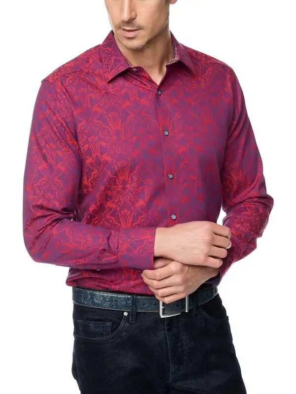 Robert Graham Highland Classic Fit Tapestry Print Cotton Button-up Shirt - Berry