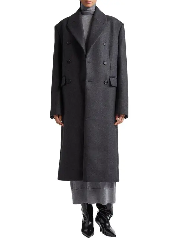 TOTEME Broad Double-breasted Recycled Wool-blend Coat - Charcoal Melange