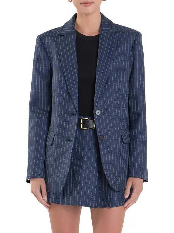 English Factory Stripe Oversize Blazer - Navy