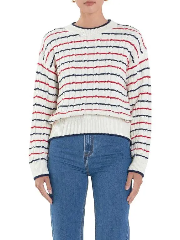 English Factory Stripe Cable Stitch Sweater - Off White