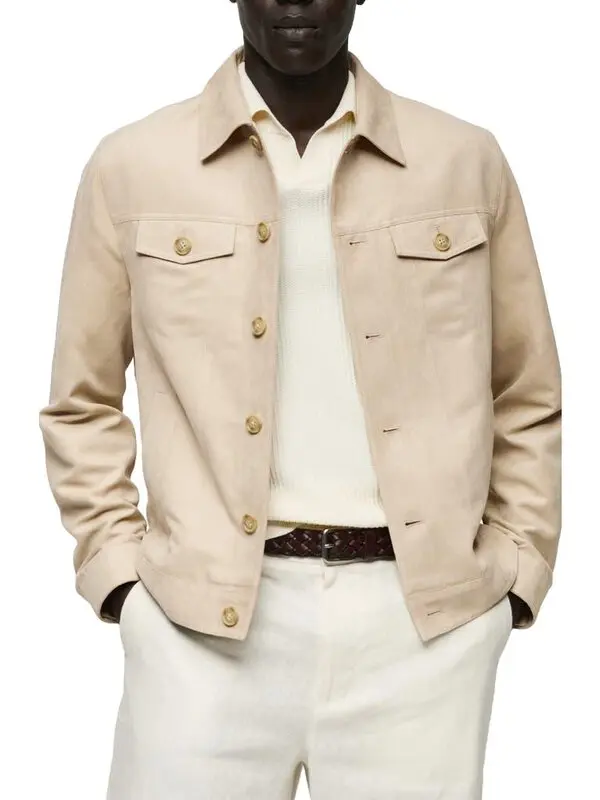 Mango Suede Effect Trucker Jacket - Beige