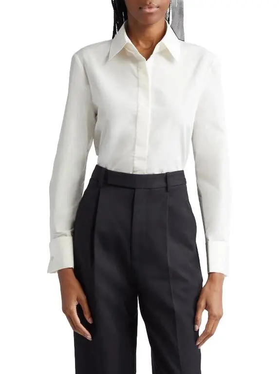 Lafayette 148 New York Slim Fit Taffeta Shirt - Cloud