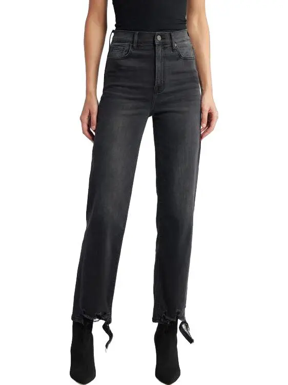 HIDDEN JEANS Destroyed Hem Straight Leg Jeans - Black