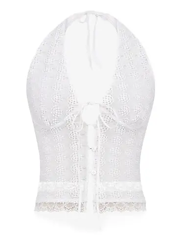 MISTRESS ROCKS Plunge Halter-neck Knit Top - White