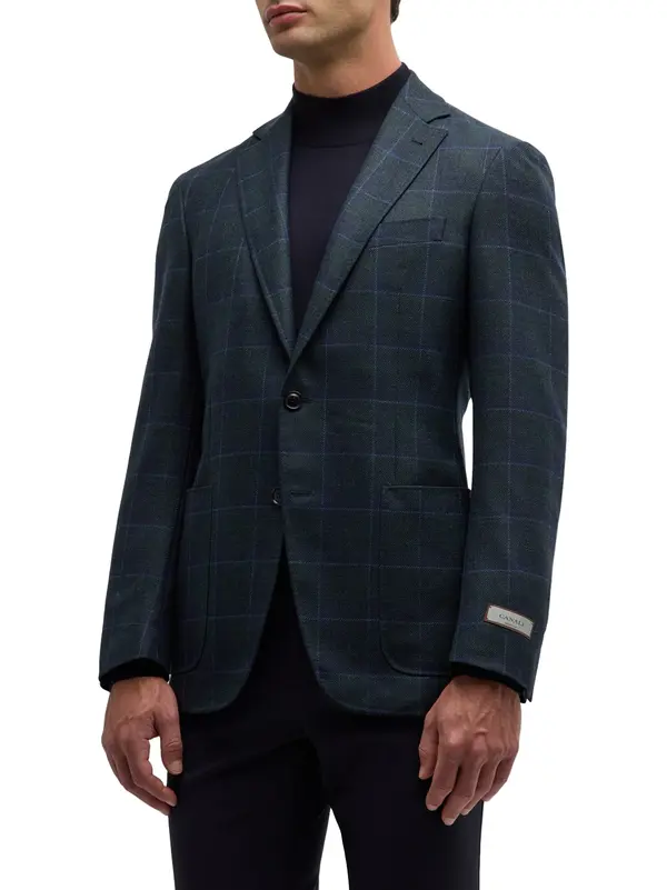 Canali Wool Windowpane Sport Coat - Green