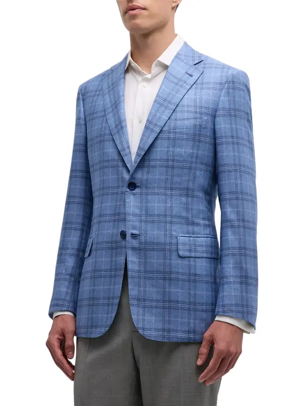 Brioni Silk-cashmere Plaid Sport Coat - Sky Blue