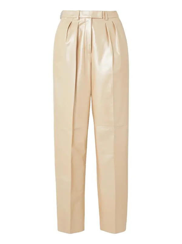 Akris Fidelia Pleated Glossed-leather Tapered Pants - Beige