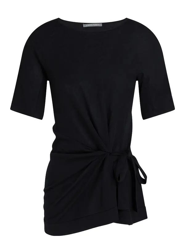 Alberta Ferretti Asymmetric Ruched Wool Top - Black
