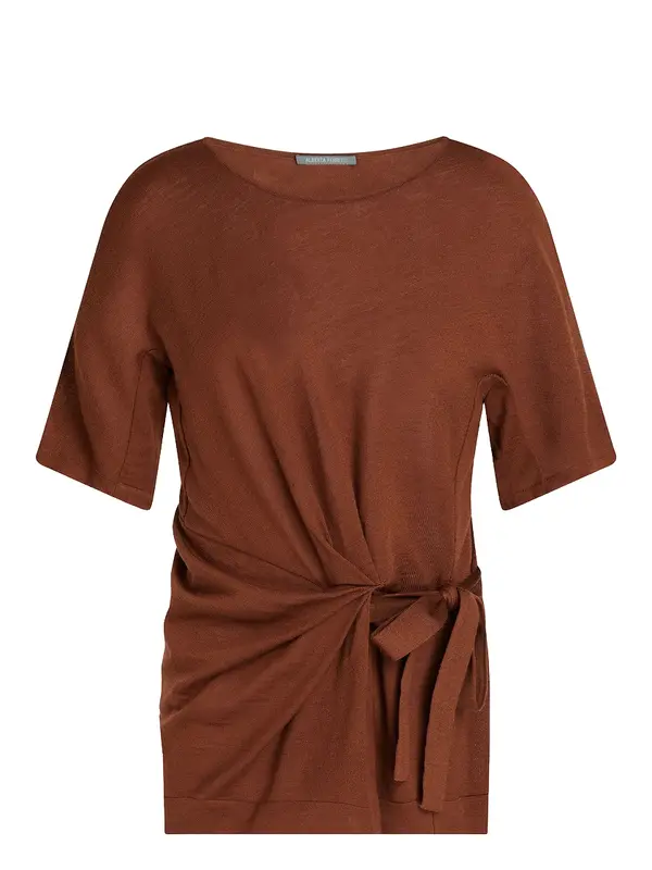 Alberta Ferretti Asymmetric Ruched Wool Top - Brown