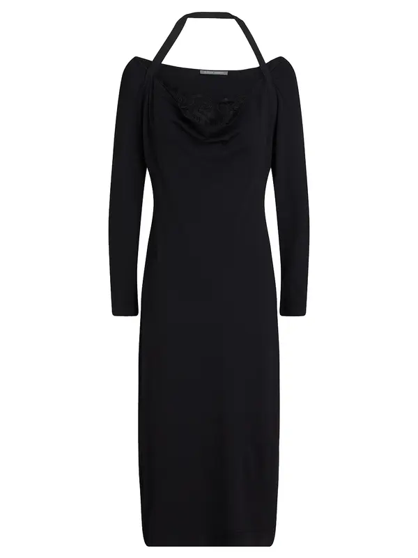 Alberta Ferretti Lace-trimmed Ribbed Jersey Halterneck Midi Dress - Black
