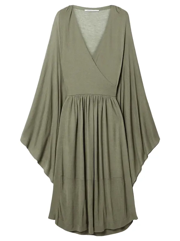 Agnona Wrap-effect Draped Knit Midi Dress - Army Green