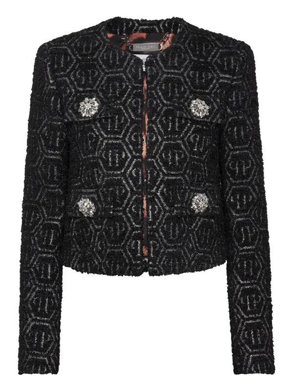Philipp Plein Monogram Tweed Jacket - Black