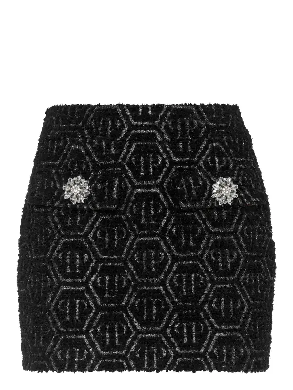 Philipp Plein Mini Monogram Tweed Skirt - Black