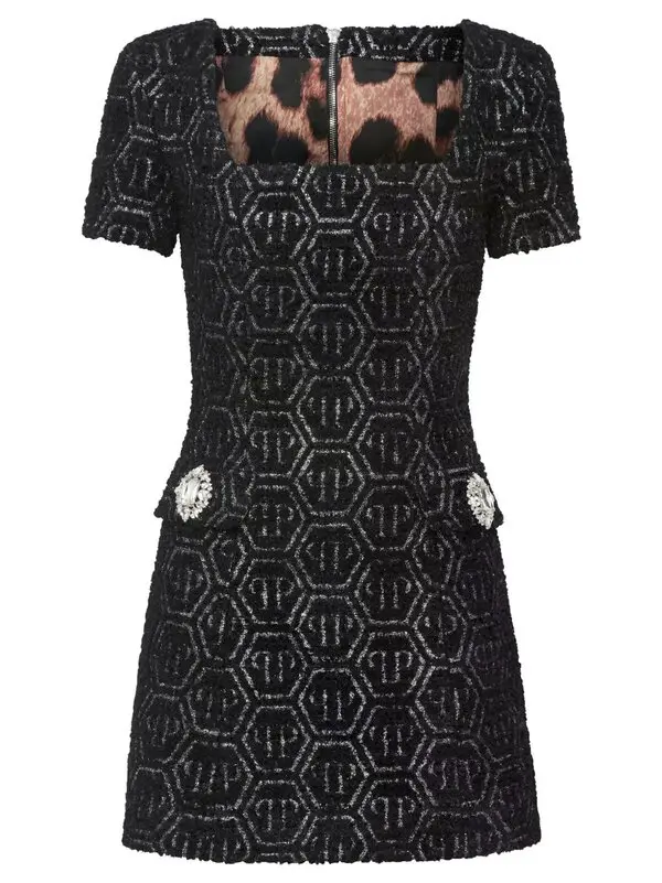 Philipp Plein Monogram Tweed Mini Dress - Black