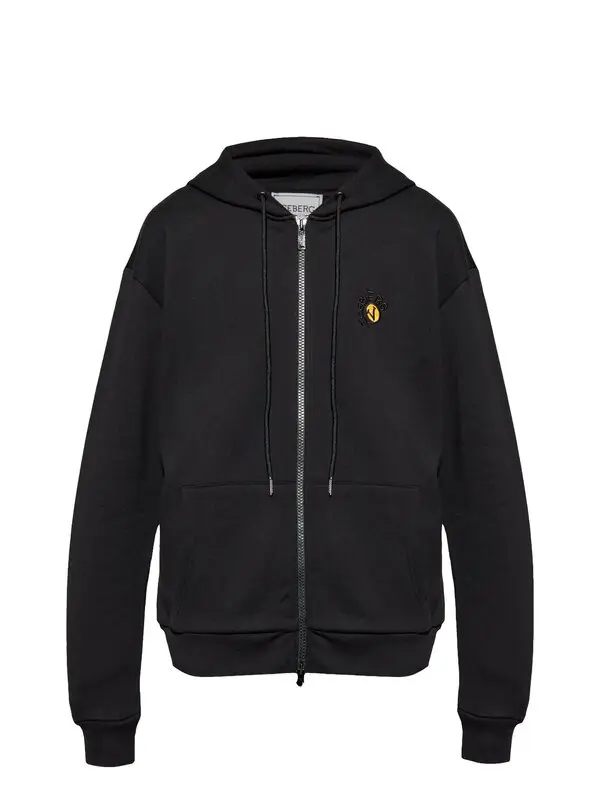 Iceberg Logo-embroidered Cotton Hoodie - Black