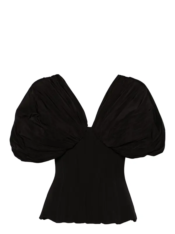 RHEA COSTA Ruched Taffeta Top - Black