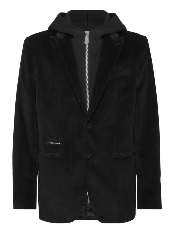Philipp Plein Hooded Velvet Blazer - Black