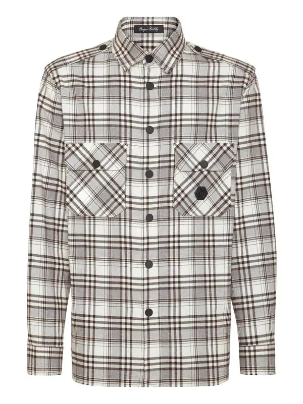 Philipp Plein Skull&bones-print Checked Shirt - Neutrals