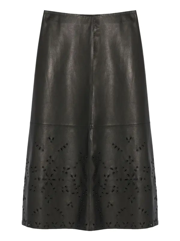 YVES SALOMON Leather Midi Skirt - Black