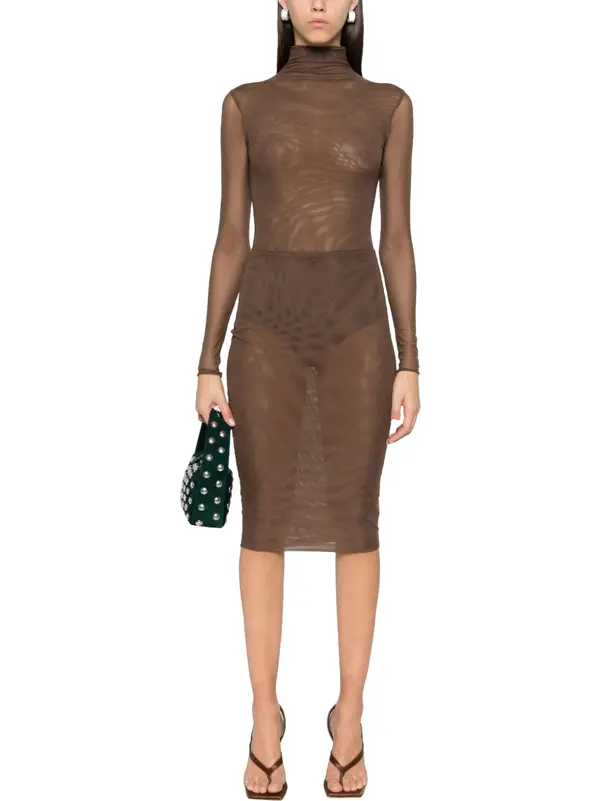 ATU BODY COUTURE Mesh Design Midi Skirt - Brown