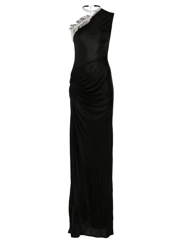 David Koma Crystal-embellished Feather One-shoulder Gown - Black