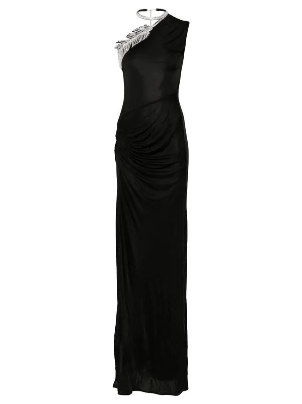 David Koma Crystal-embellished Feather One-shoulder Gown - Black